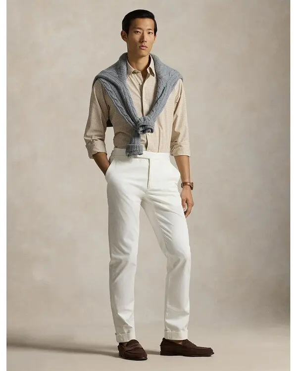 Polo Ralph Lauren Cotton Stretch Poplin Gingham Check Classic Fit Button Down Shirt - Beige/white