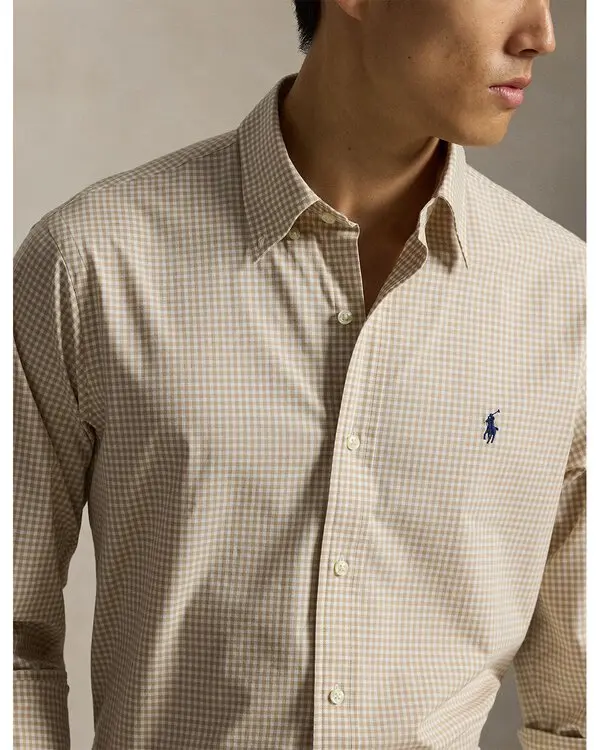 Polo Ralph Lauren Cotton Stretch Poplin Gingham Check Classic Fit Button Down Shirt - Beige/white