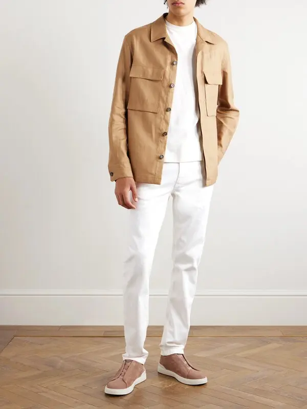 Zegna Leather-trimmed Straight-leg Jeans - White