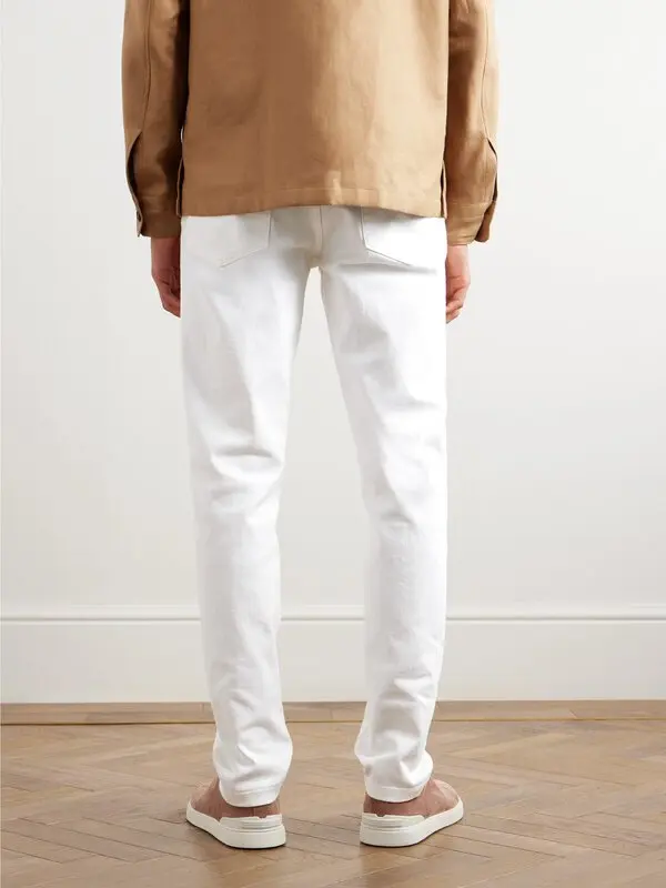 Zegna Leather-trimmed Straight-leg Jeans - White