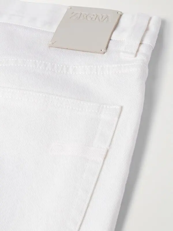 Zegna Leather-trimmed Straight-leg Jeans - White