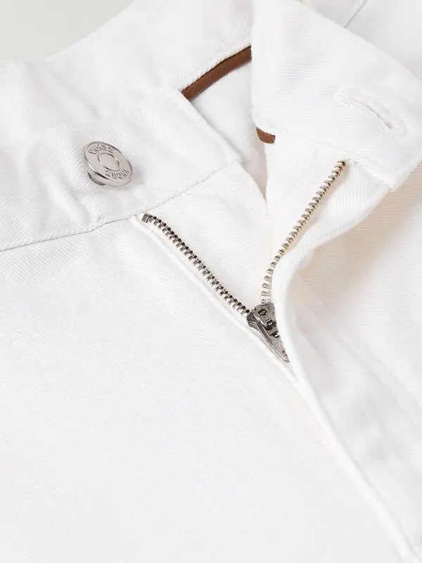 Zegna Leather-trimmed Straight-leg Jeans - White