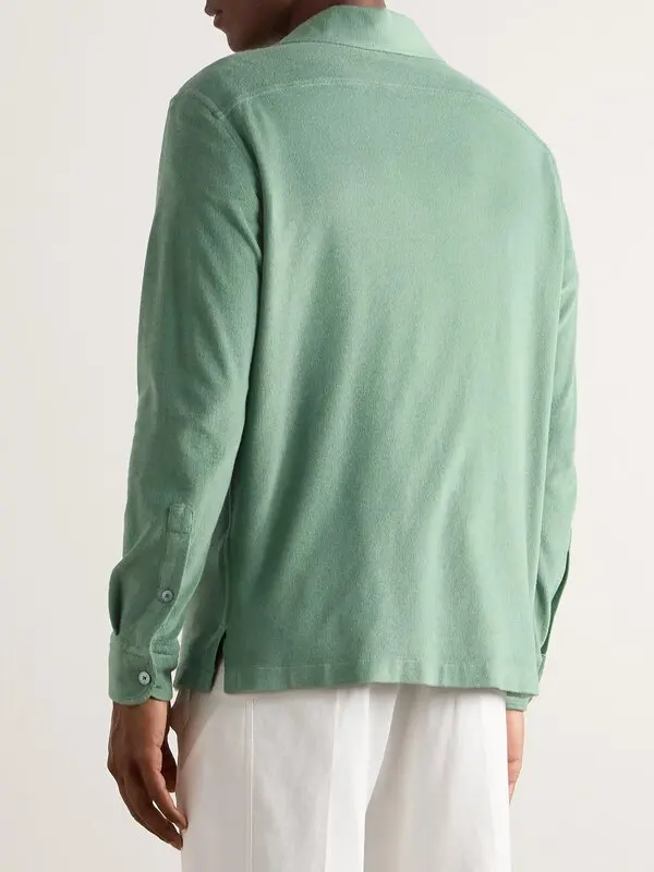 Zegna Camp-collar Cotton And Silk-blend Terry Shirt - Green