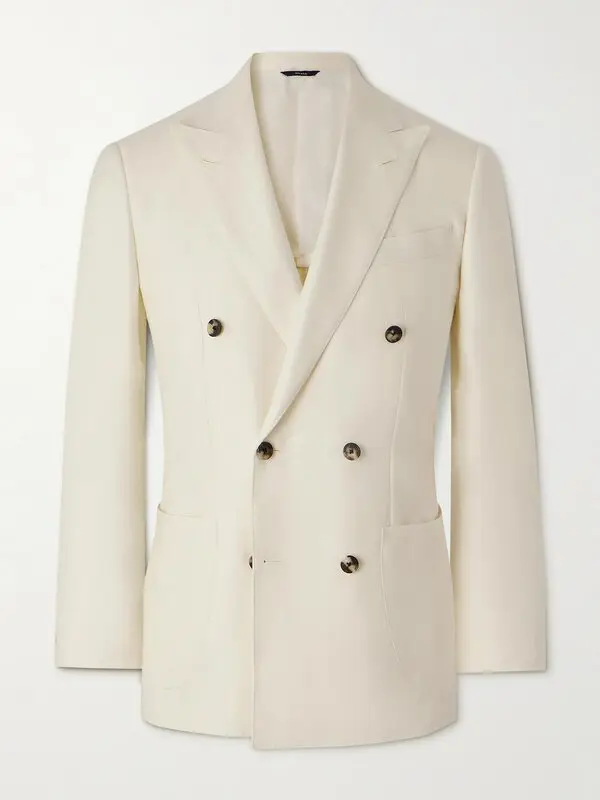 Thom Sweeney Slim-fit Double-breasted Herringbone Cashmere And Silk-blend Blazer