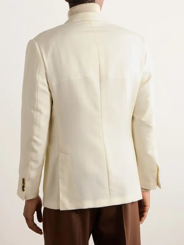 Thom Sweeney Slim-fit Double-breasted Herringbone Cashmere And Silk-blend Blazer