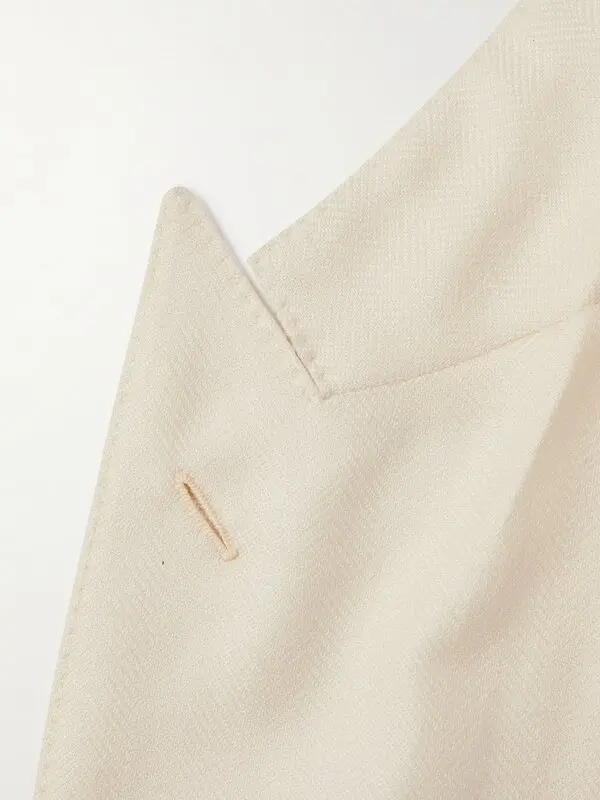 Thom Sweeney Slim-fit Double-breasted Herringbone Cashmere And Silk-blend Blazer
