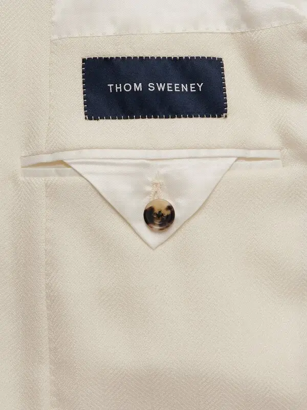 Thom Sweeney Slim-fit Double-breasted Herringbone Cashmere And Silk-blend Blazer