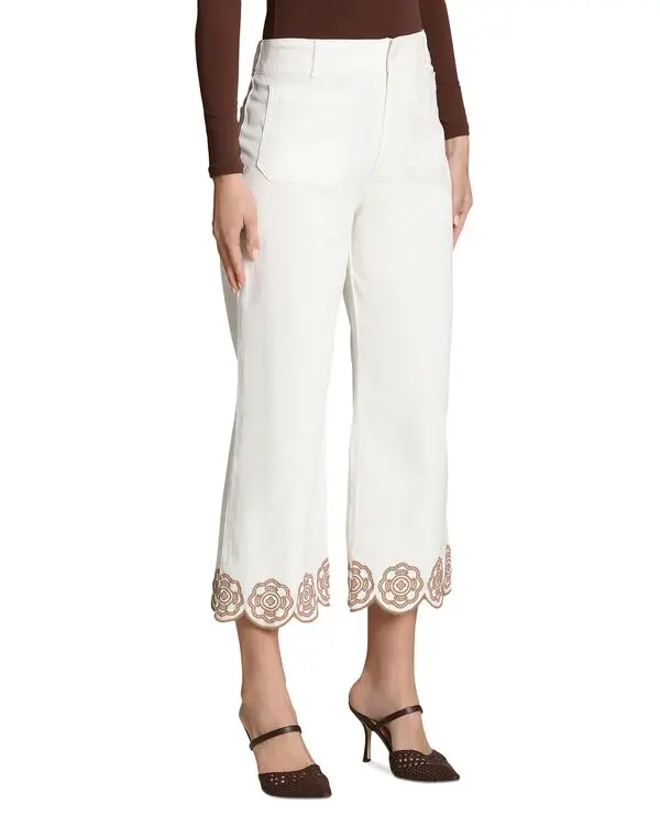Bagatelle Embroidered Hem Pants - Bone/ Tan