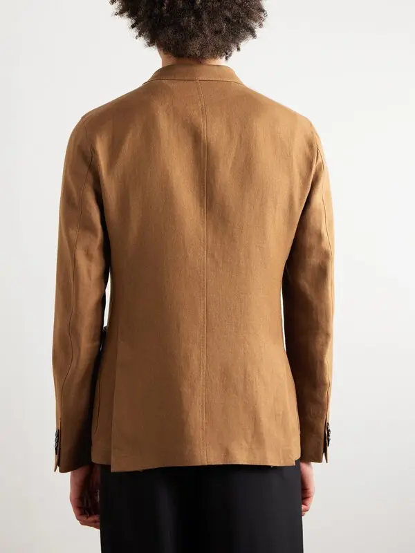Zegna Double-breasted Linen And Wool-blend Suit Jacket - Brown