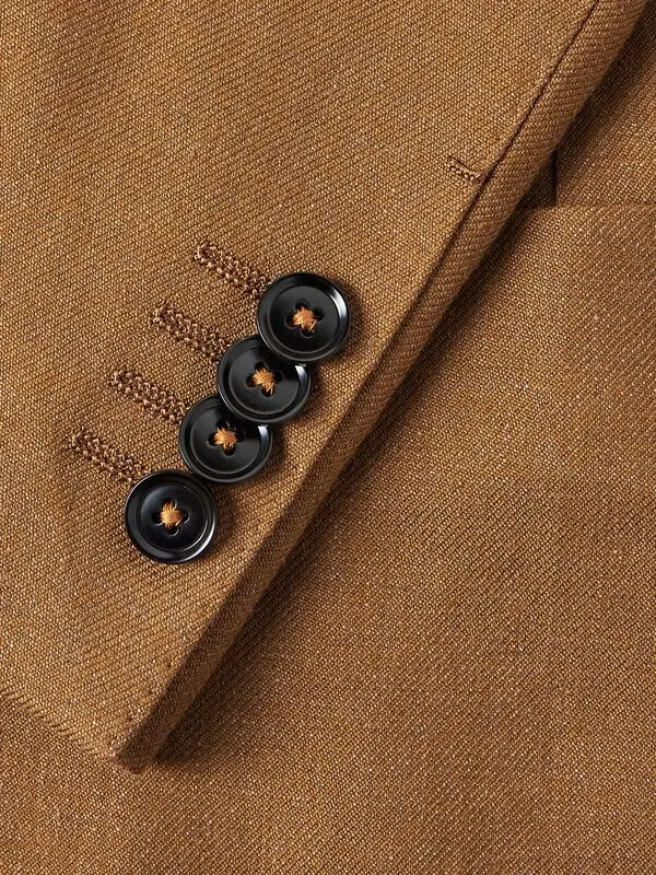 Zegna Double-breasted Linen And Wool-blend Suit Jacket - Brown