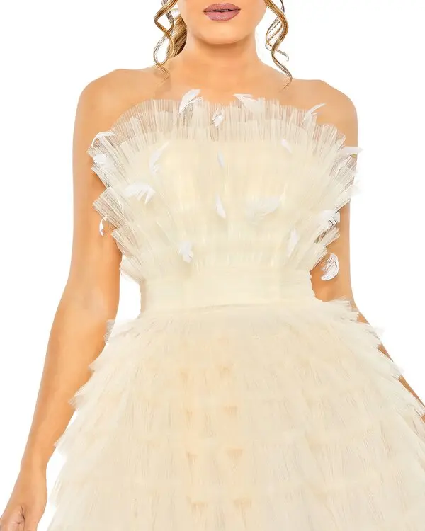 Mac Duggal Feathered Strapless Tulle Dress - Ivory