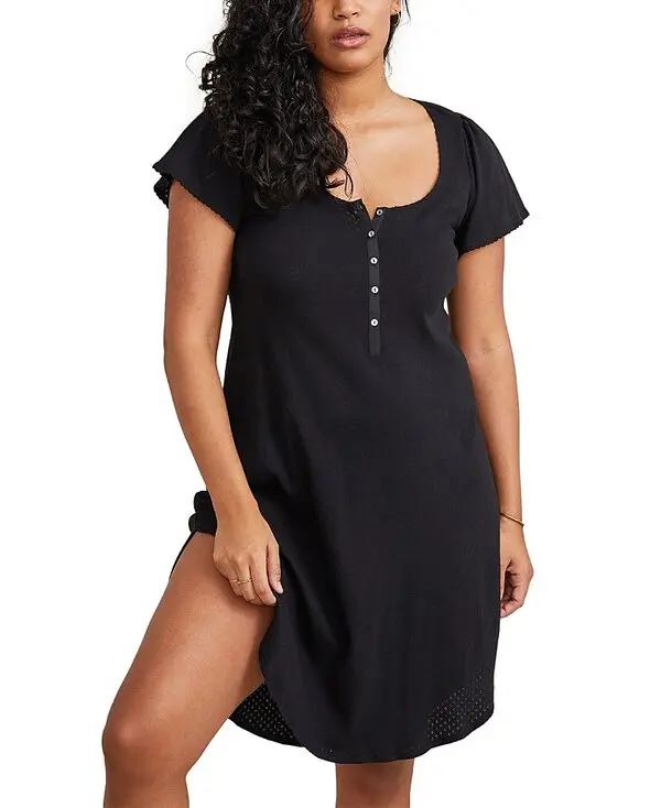 Hatch Collection The Pointelle Maternity Nursing Friendly Nightgown - Black