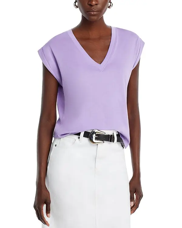 FRAME Easy Cotton V-neck Tee - Lilac