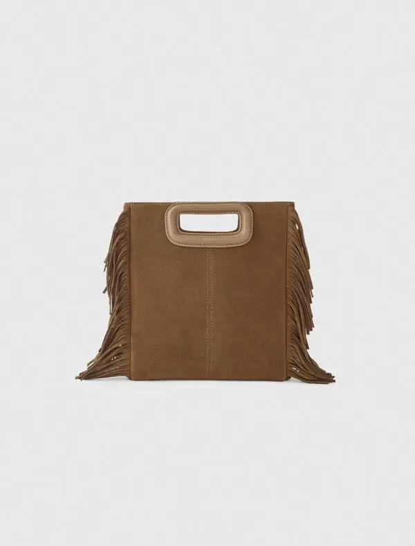 Maje Suede Fringed M Bag - Camel