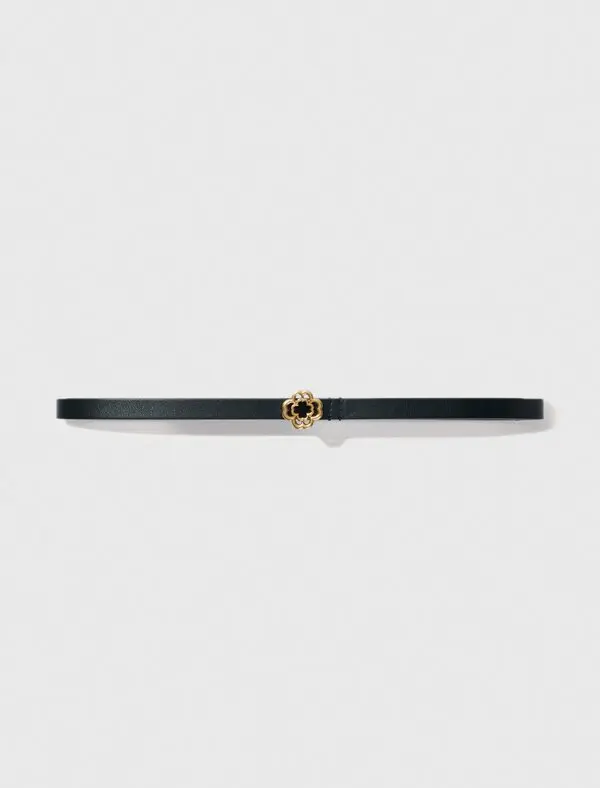 Maje Leather Slim Clover Belt - Black