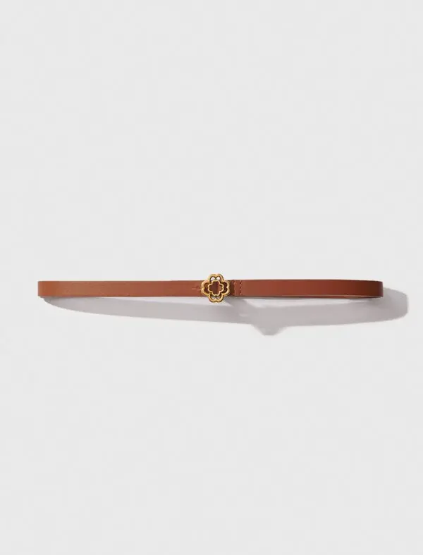 Maje Leather Slim Clover Belt - Camel