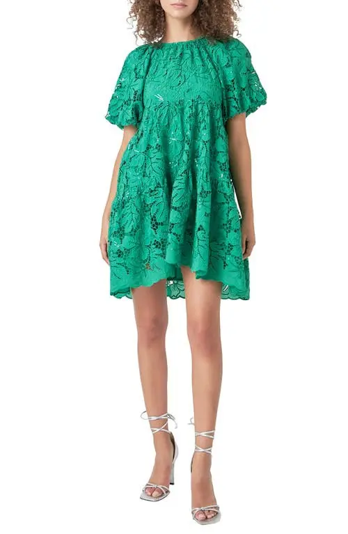 Endless Rose Lace & Sequin Trapeze Mini Dress - Green