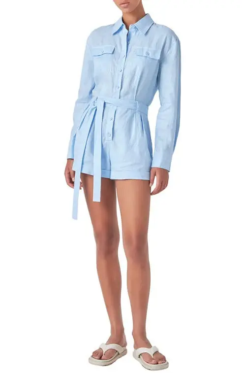 GREY LAB Long Sleeve Linen Romper - Blue