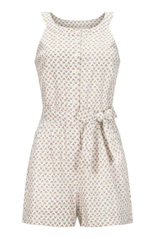 HOPE & HENRY Sleeveless Linen Button Front Halter Romper