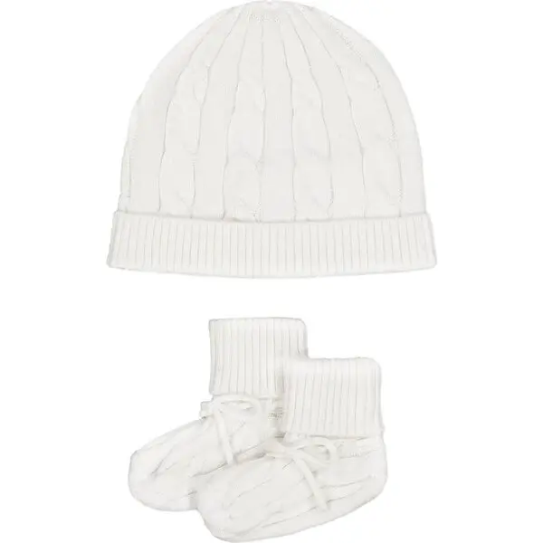 HOPE & HENRY Baby Organic Cotton Sweater Beanie And Bootie Set - Soft White