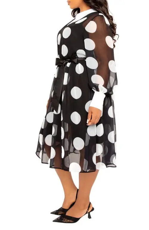 BUXOM COUTURE Polka Dot Chiffon Shirt Dress