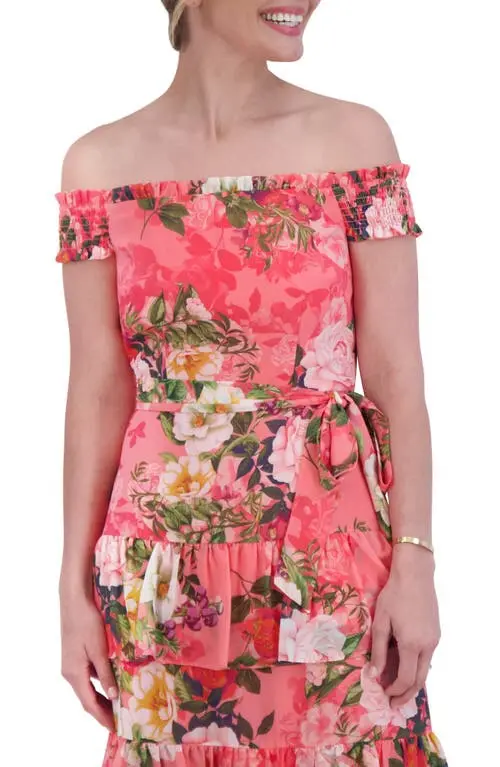 eliza j floral off the shoulder midi dress Eliza J Women's Off-The-Shoulder Flare Midi Dress - Ivory Mist