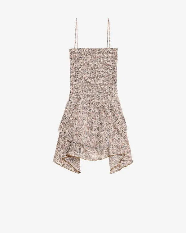 ETOILE Anka Smocked Organic Cotton Voile Dress With Cloud Print - Ecru
