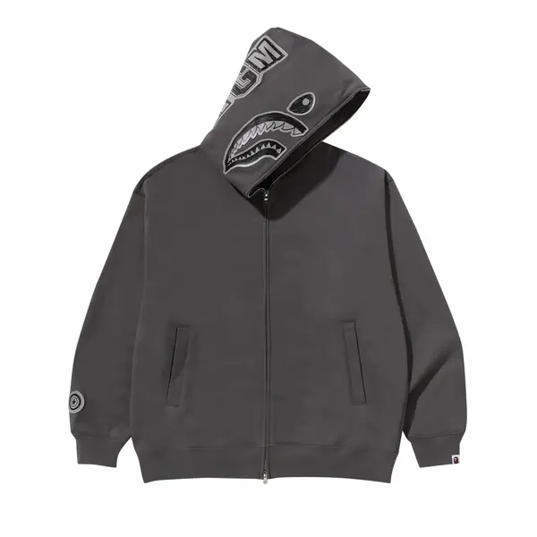 A BATHING APE Hand Drawn Face Relaxed Fit Shark Full Zip Hoodie - Grey