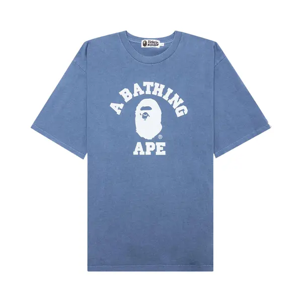 A BATHING APE Pigment Dyed College Relaxed Fit Tee - Blue