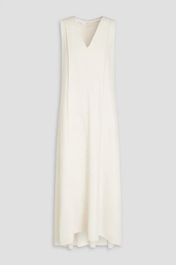 Brunello Cucinelli Beaded Pleated Crepe Maxi Dress In Ivory - 70% Off |  Editorialist