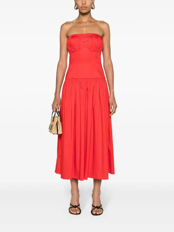 tove lauryn strapless gathered cotton blend midi dress lauryn cotton-blend poplin midi dress