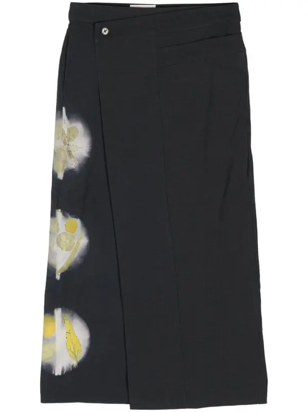 FENG CHEN WANG Abstract-print Wool Midi Skirt