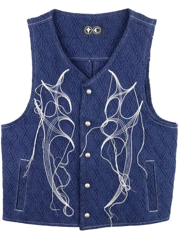 THUG CLUB Embroidered Denim Vest - Blue