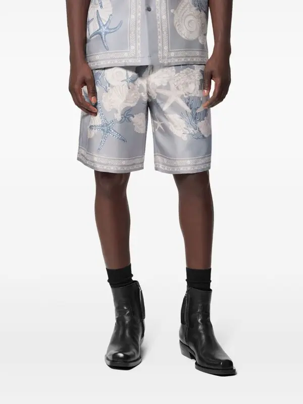 Versace Barocco Sea Print Silk Shorts - Grey