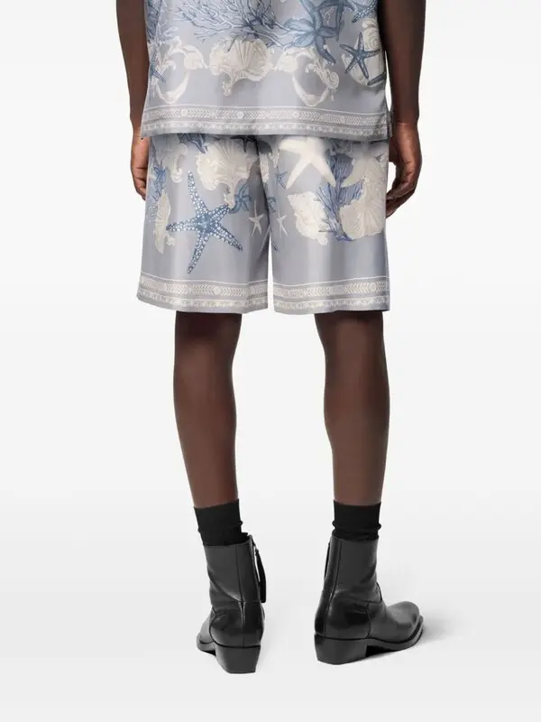 Versace Barocco Sea Print Silk Shorts - Grey