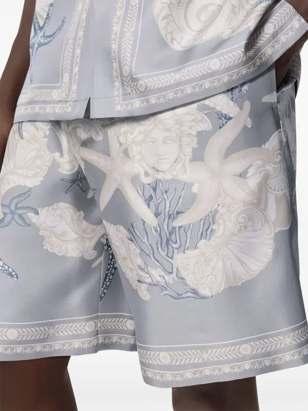 Versace Barocco Sea Print Silk Shorts - Grey