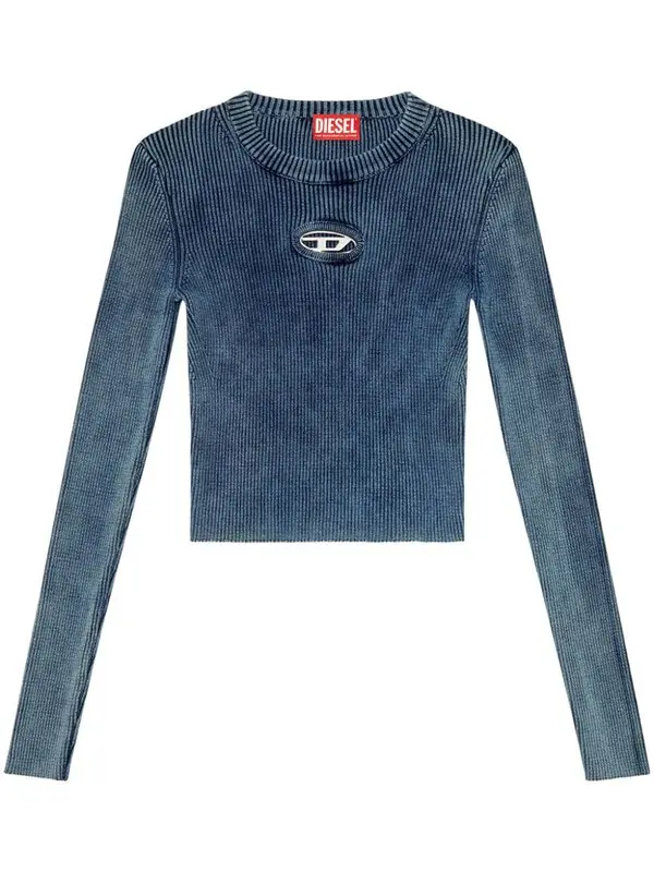 DIESEL® Rib-knitted Cotton Top With Oval D Logo Plaque And Chest Cut-out
