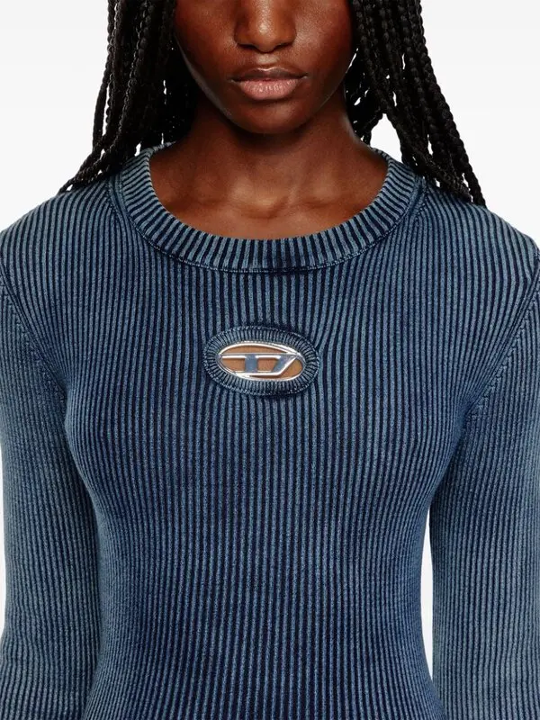 DIESEL® Rib-knitted Cotton Top With Oval D Logo Plaque And Chest Cut-out