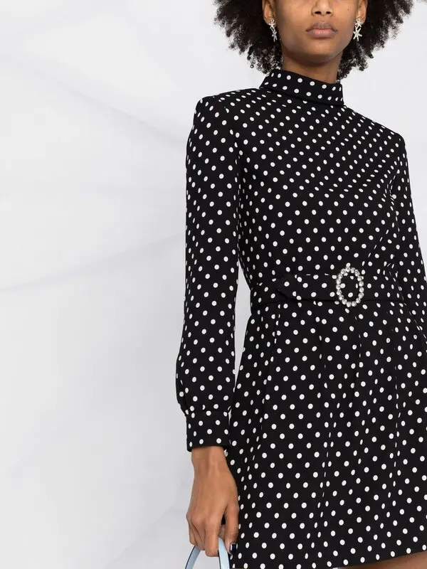 Saint Laurent Belted Polka-dot Mini Dress