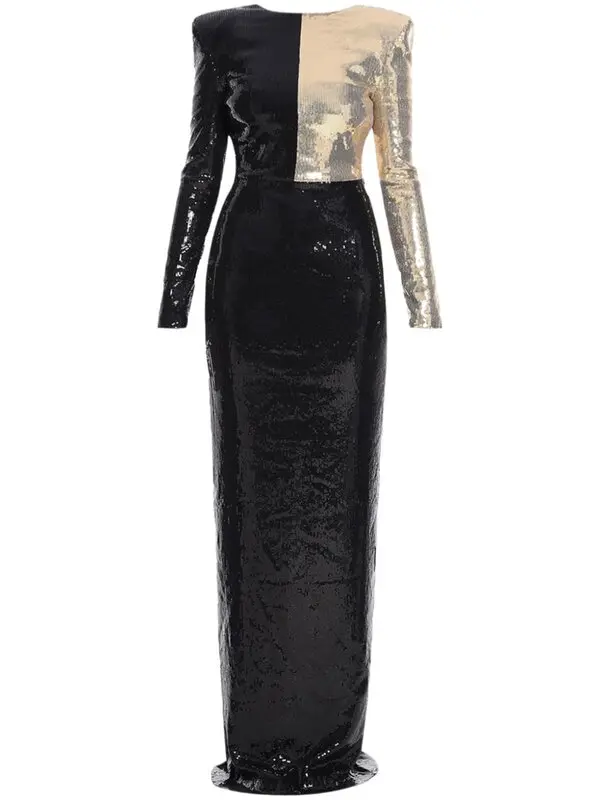 knee length dresses for ladies Acadia Diamante Long Sleeve Maxi Dress / Black | Meshki main image 1