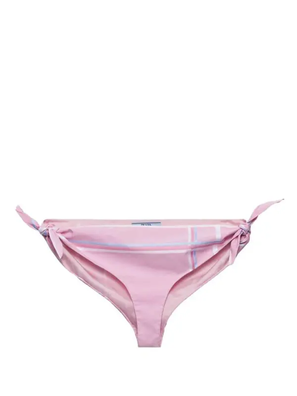 Prada Checked Cotton Bikini Bottom - Pink