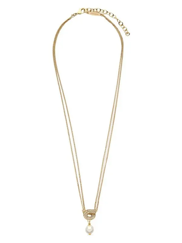 FERRAGAMO Gancini Pearl Pendant Necklace - Gold