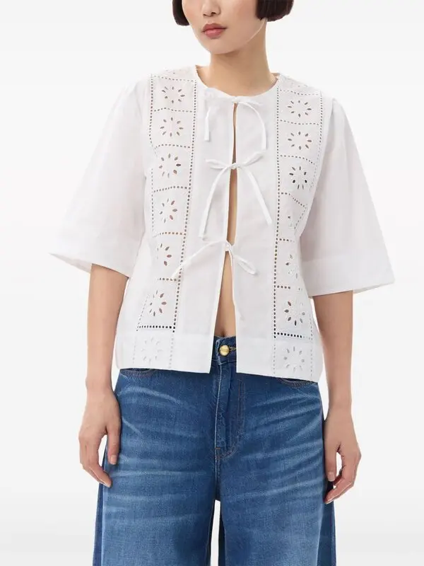 GANNI Embroidered Tie Blouse