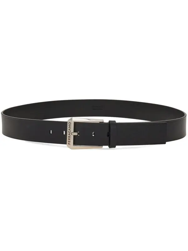 FERRAGAMO Buckle Leather Belt - Black