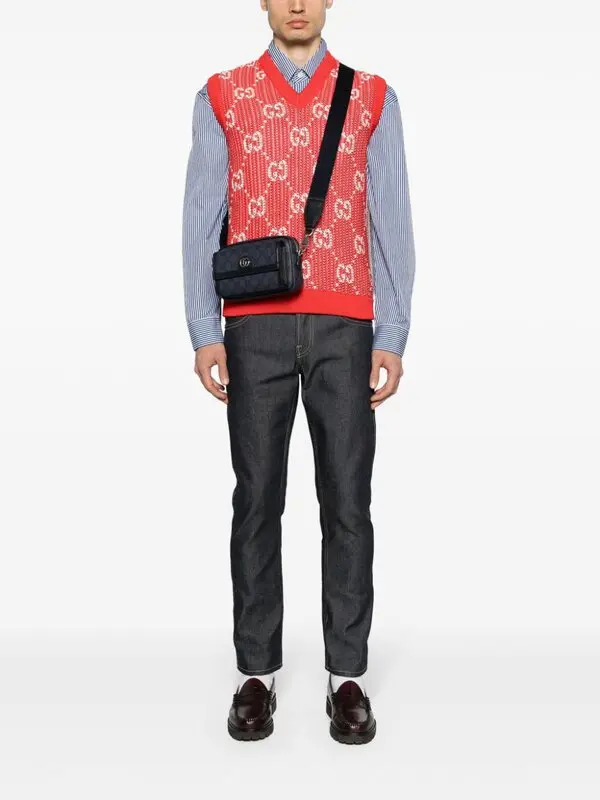 トップス Gucci knitted vest Gucci Gg Jacquard Knitted Vest - Red | Editorialist