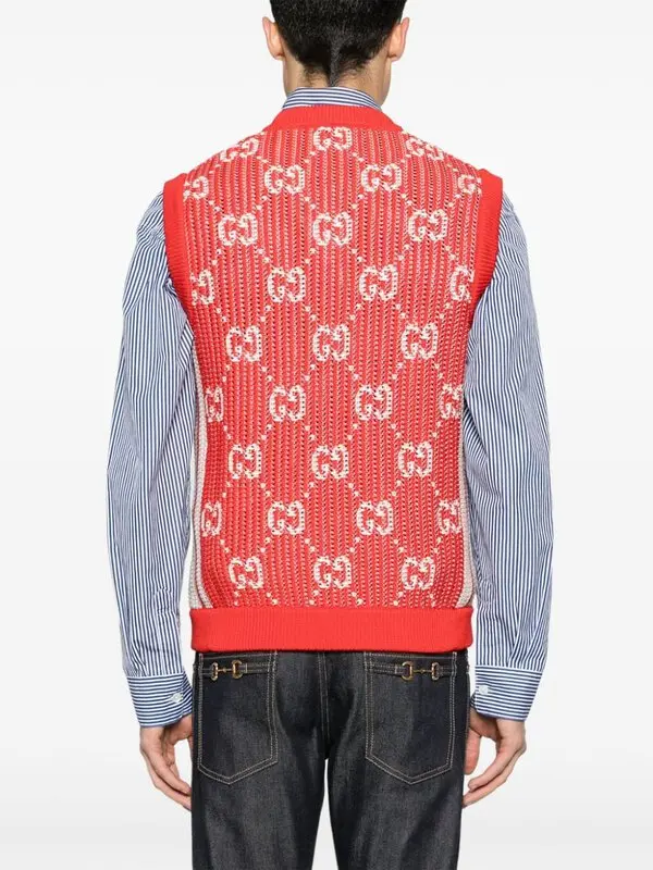 Gucci Gg Jacquard Knitted Vest - Red | Editorialist