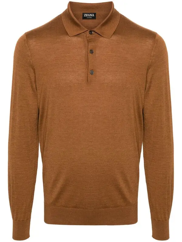 Zegna Foliage Cashseta Polo Shirt - Brown