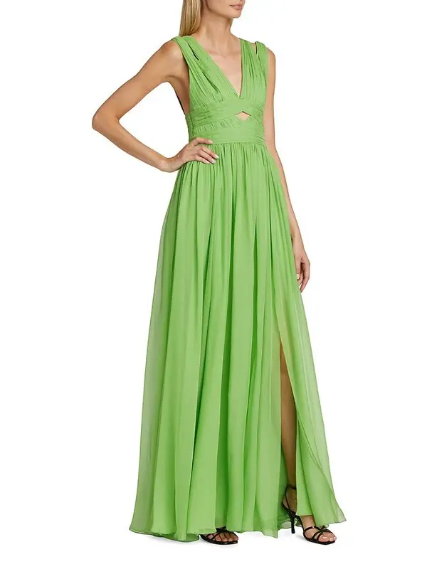 Zuhair Murad Draped Silk Chiffon Cut-Out Gown In Bud Green - 60% Off |  Editorialist