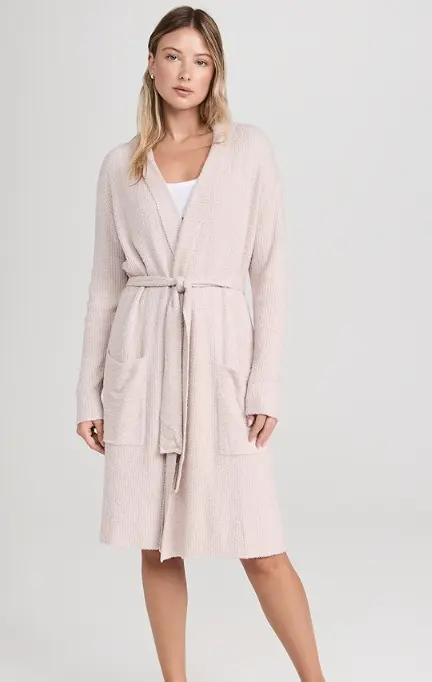 Barefoot Dreams Cozychic Lite Ribbed Robe - Faded Rose/pearl