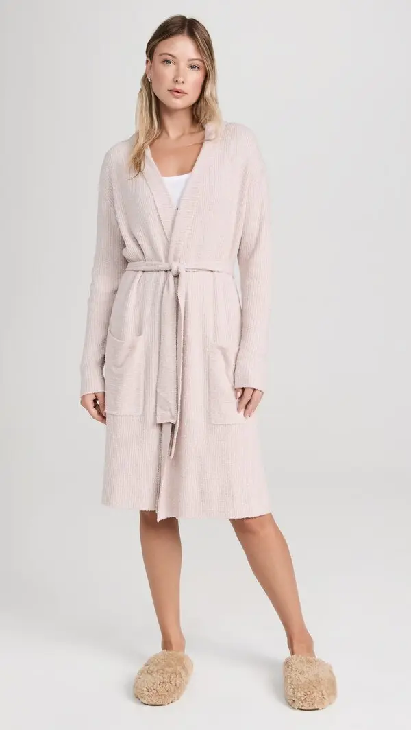 Barefoot Dreams Cozychic Lite Ribbed Robe - Faded Rose/pearl